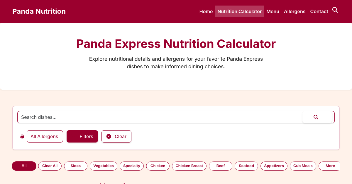Panda Express Nutrition Calculator | aiwget Directory